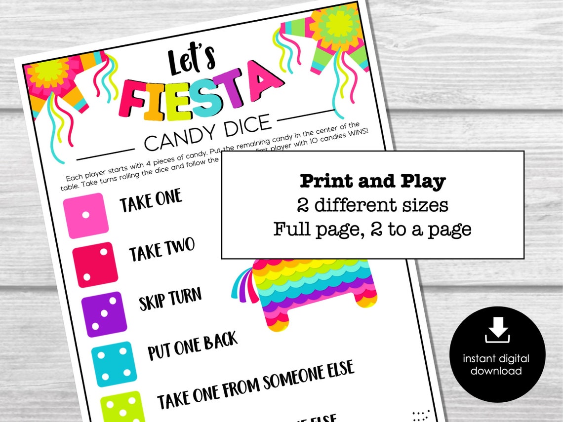Fiesta Candy Dice Game Printable Party Game Fiesta Group - Etsy