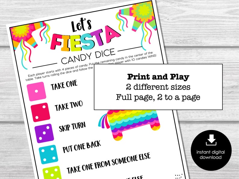 Fiesta Candy Dice Game, Printable Party Game, Fiesta Group Party Games ...