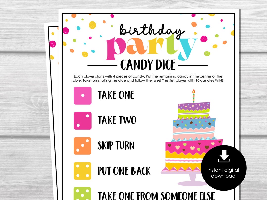 Birthday Candy Dice Game, Fun Birthday Party Game, Slumber Party Game ...
