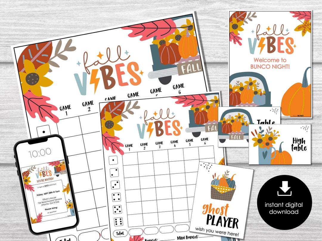 Fall VIBES Bunco Score Cards, Autumn Bunco Score Sheets, FALL Bunco ...
