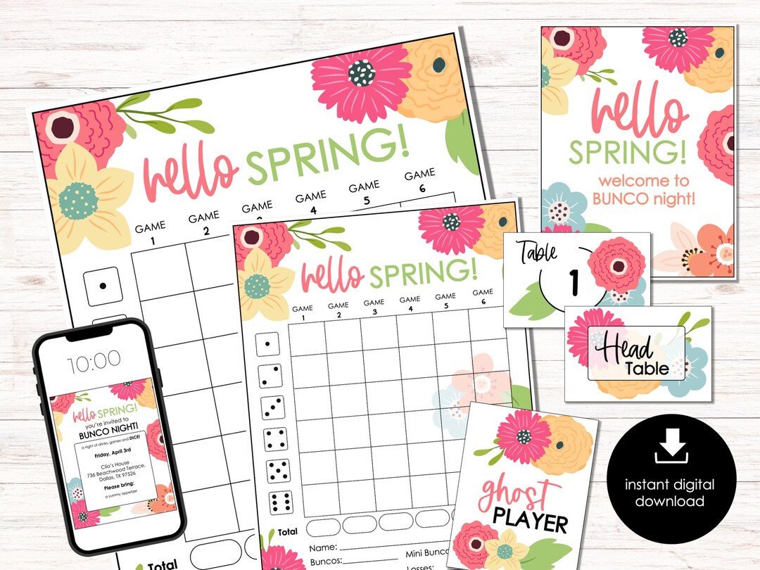 Hello Spring Bunco Score Cards April Bunco Score Sheets - Etsy
