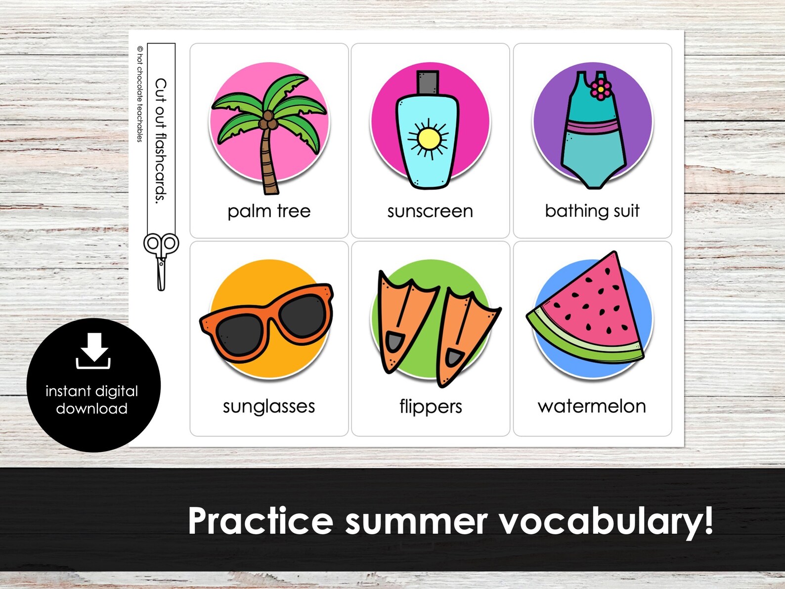 Summer Printable Flashcards for Kids, Summer Vocabulary Cards, Editable ...