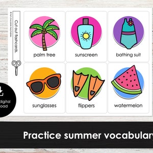 Summer Printable Flashcards for Kids, Summer Vocabulary Cards, Editable ...