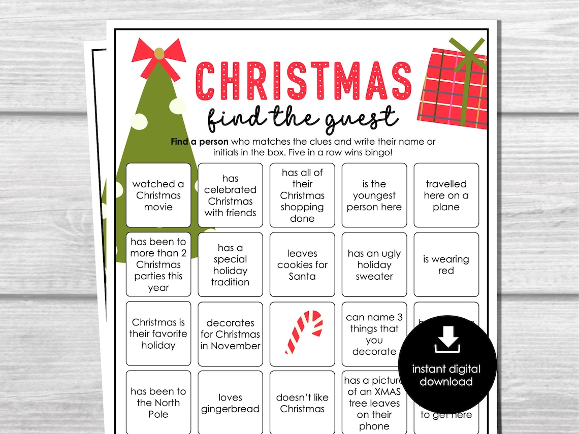 Christmas Find Someone Who Party Game, Printable Find the Guest Bingo ...