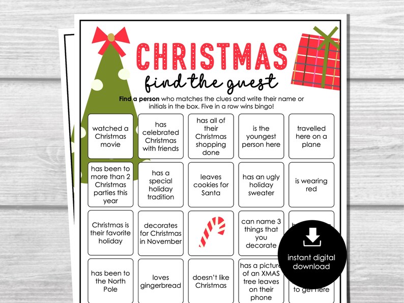 Christmas Find Someone Who Party Game, Printable Find the Guest Bingo ...
