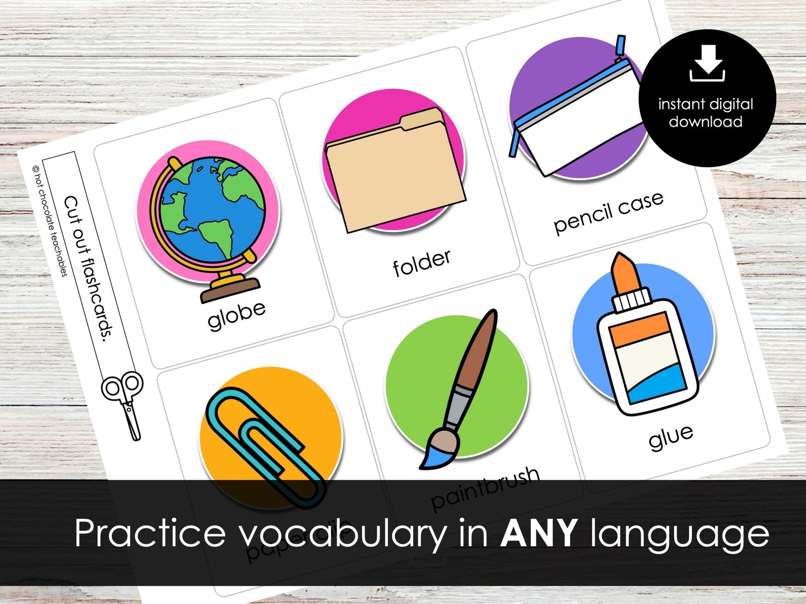 School Supplies Printable Flashcards for Kids, Classroom Vocabulary ...