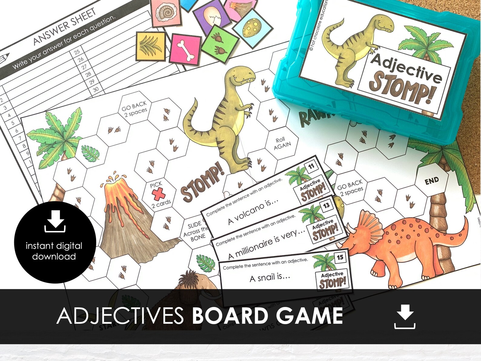 Adjectives Printable Board Game, Education Games, Grammar Game, ESL ...