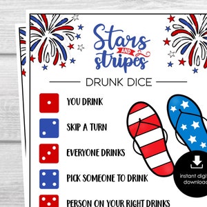 Patriotic Drunk Dice Drinking Game, 4th of July Party Game, USA, Labor ...