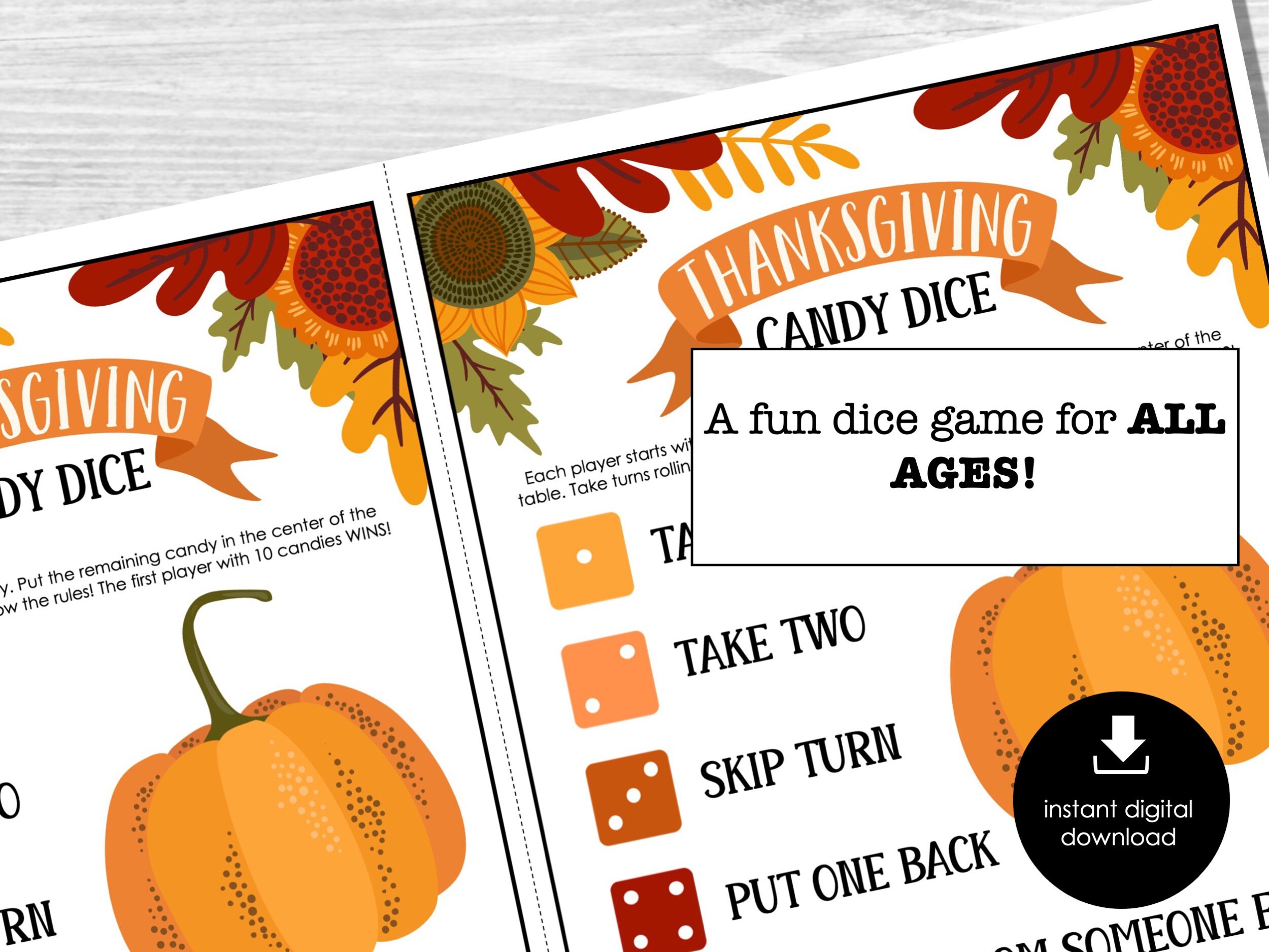 Thanksgiving Candy Dice Game: Printable Party Activity (digital ...