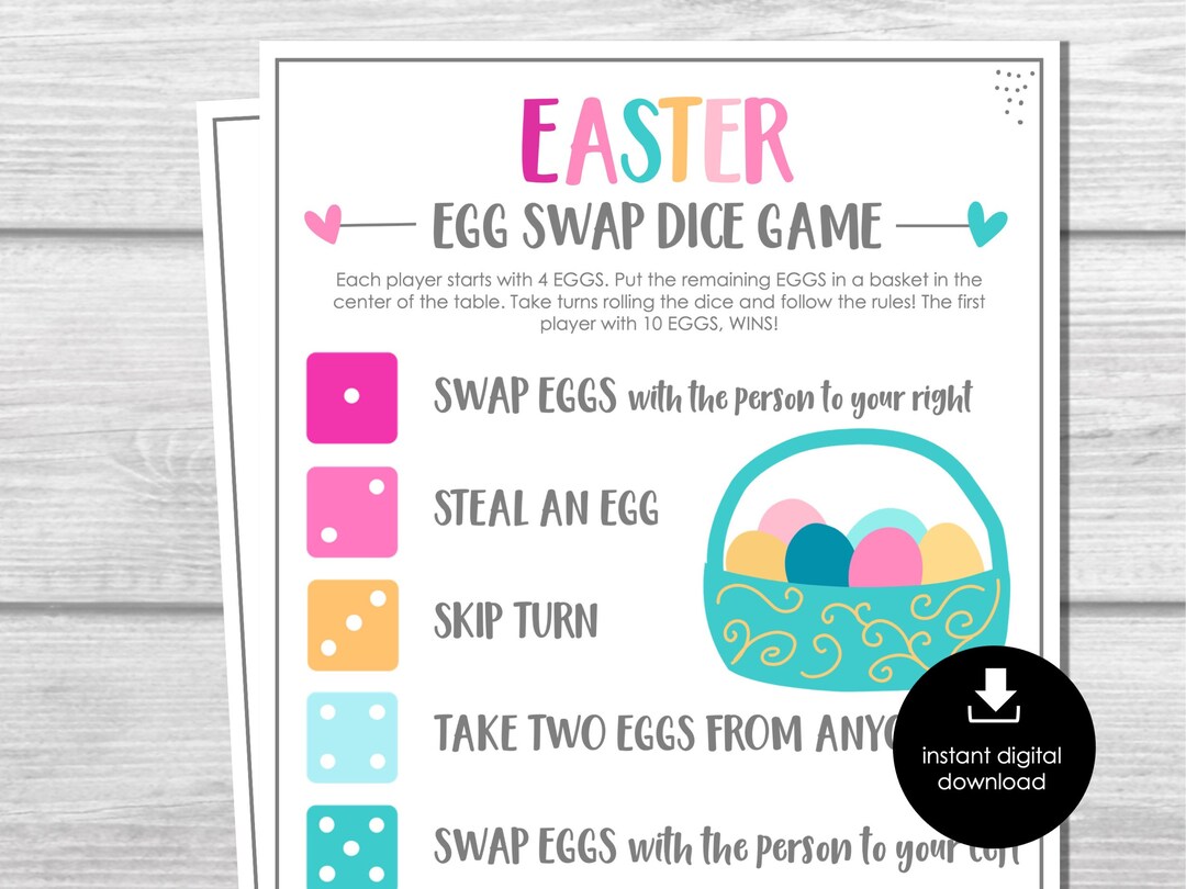 Easter Egg Exchange Dice Game, Printable Easter Games, Easter Group ...