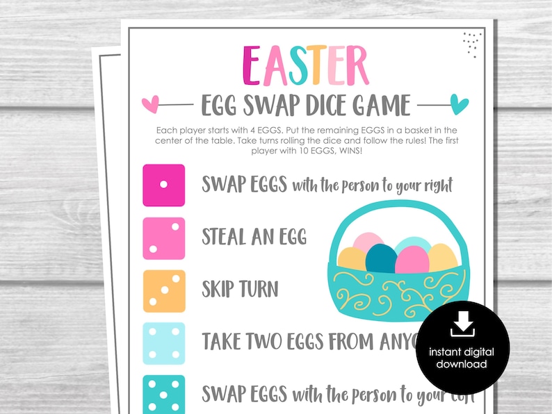 Easter Egg Exchange Dice Game Printable Easter Games Easter - Etsy