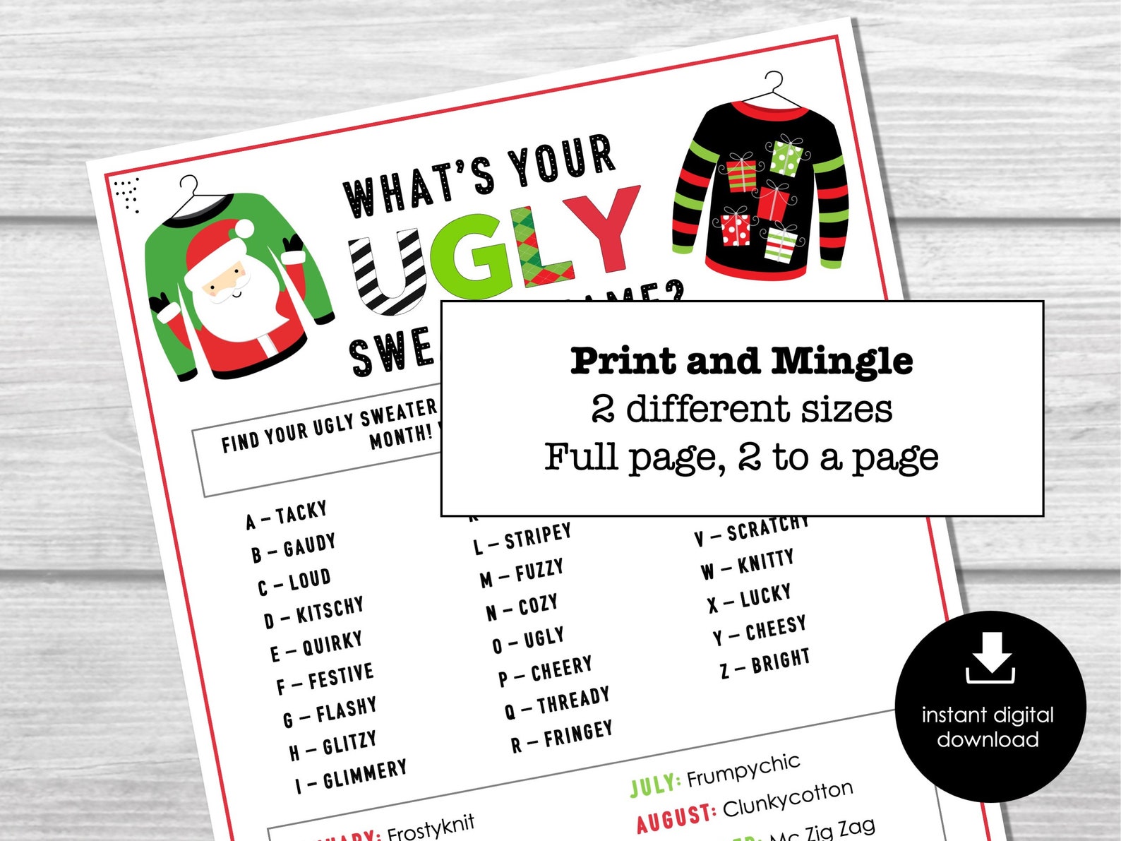 Ugly Sweater Name Game: Christmas Party Icebreaker (digital Download ...