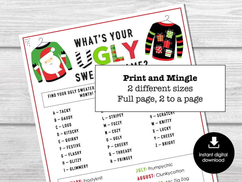 Whats Your UGLY SWEATER Name, Christmas Fun Name Game, Fun Party Name ...