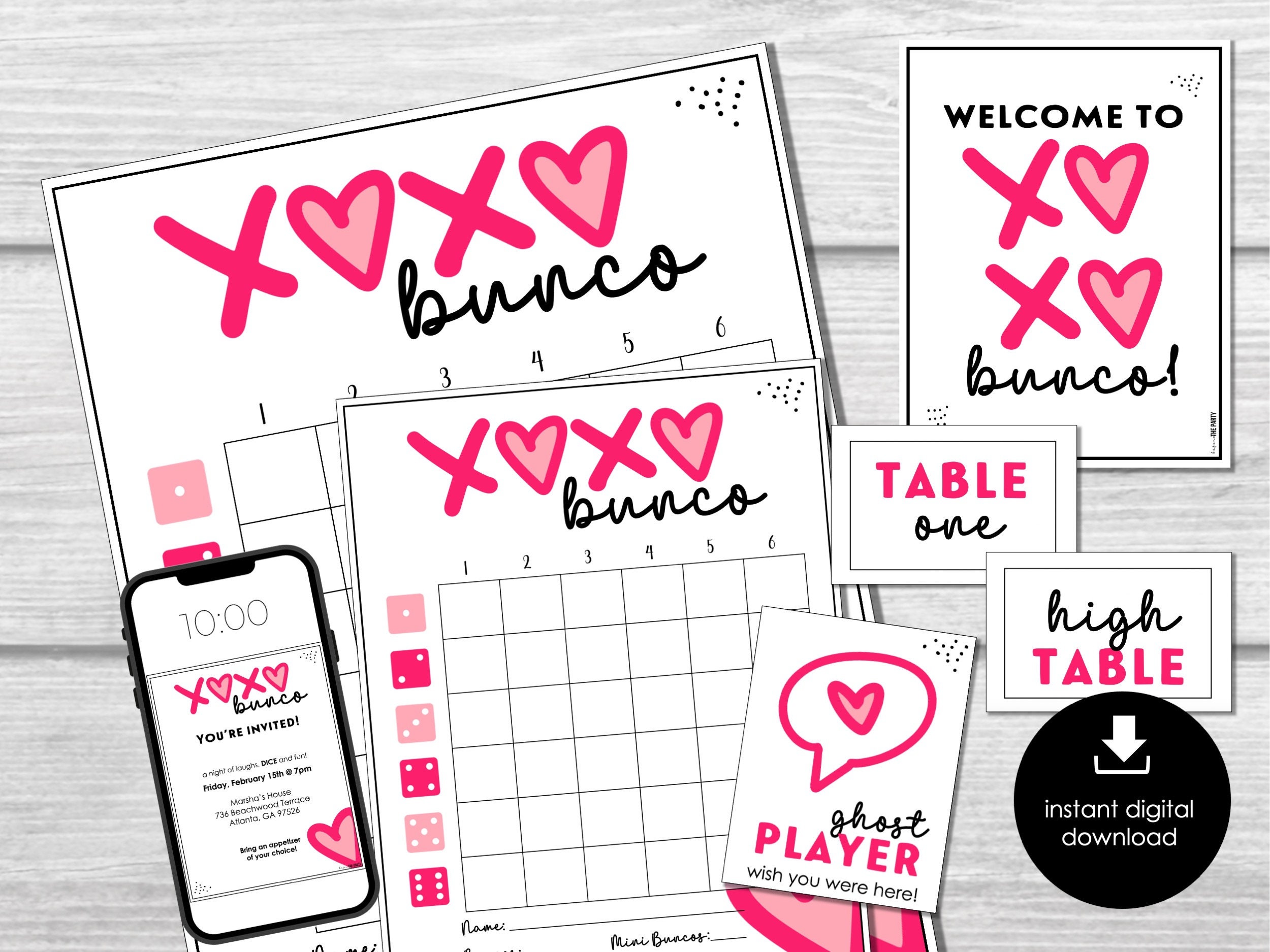 Valentines Day Bunco Score Cards, February Bunco Score Sheets, XOXO ...