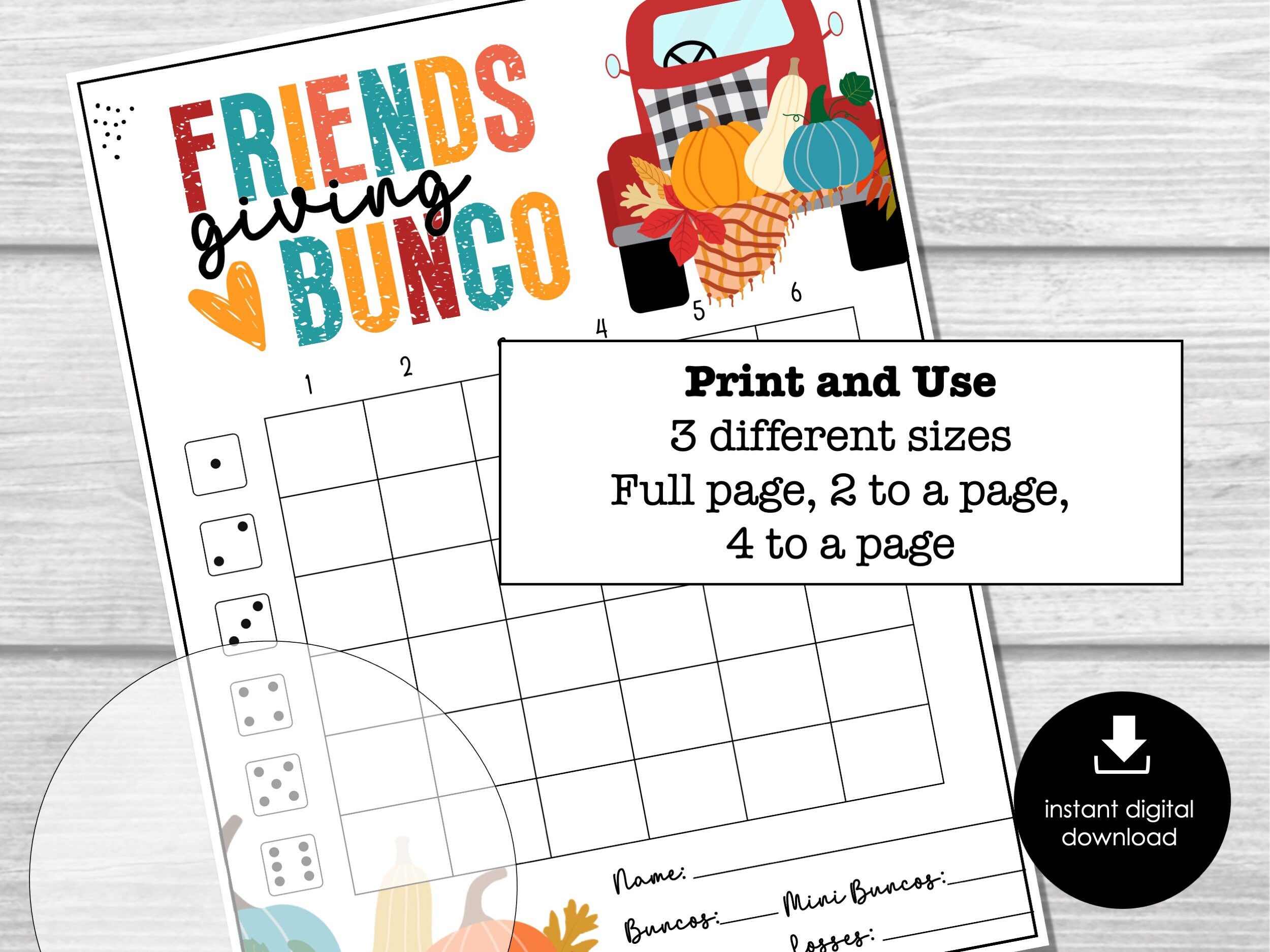 Thanksgiving Bunco Score Cards, Friendsgiving Bunco Score Sheets, FALL ...