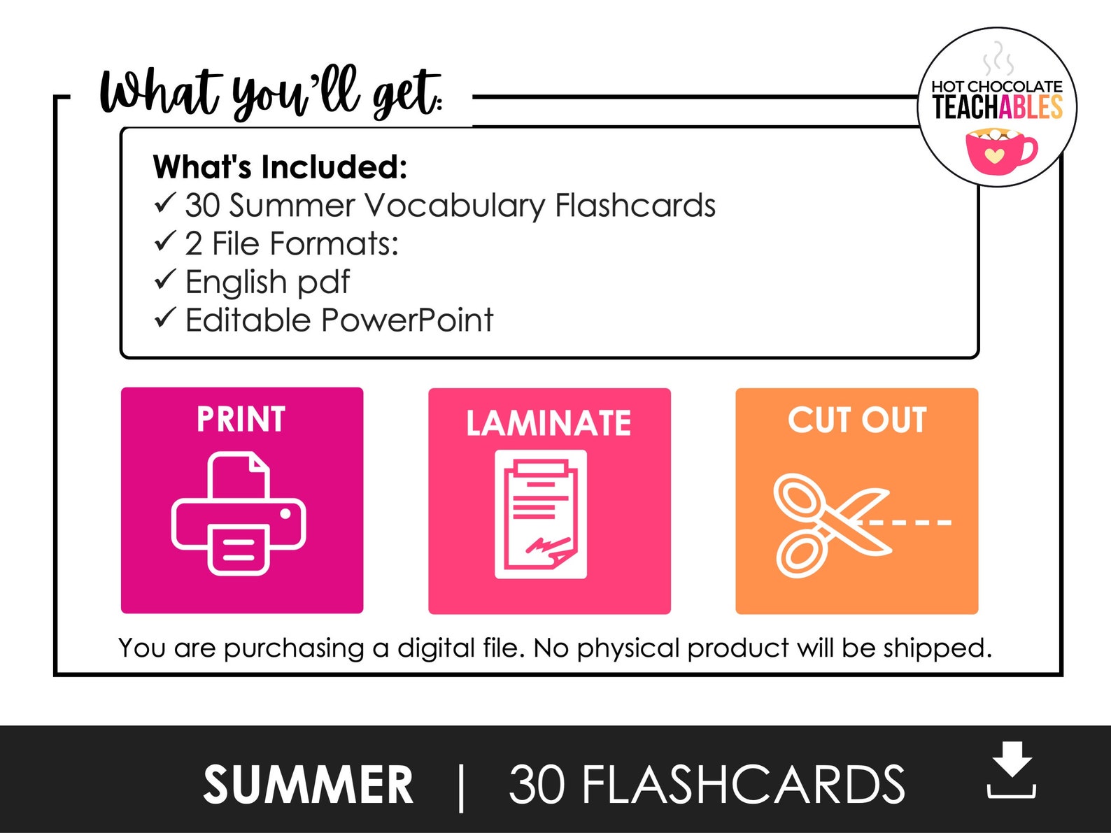 Summer Printable Flashcards for Kids Summer Vocabulary Cards - Etsy