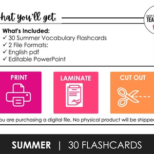 Summer Printable Flashcards for Kids, Summer Vocabulary Cards, Editable ...