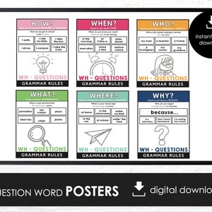 WH Question Words, Classroom English Grammar Poster, Classroom Decor ...