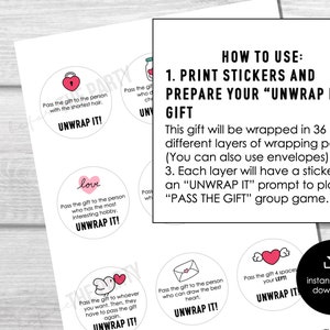 Valentine's Day Pass the Gift, Group Unwrapping Game Sticker, Pass the ...
