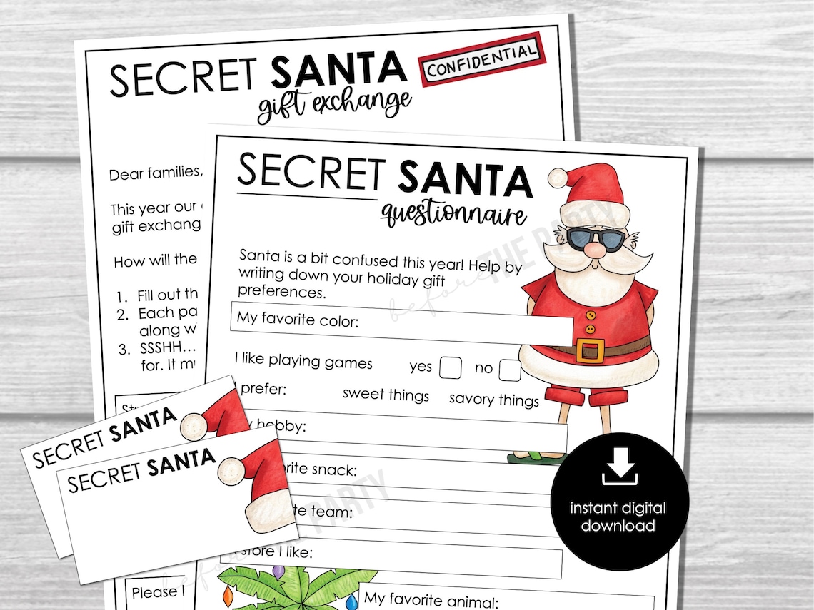 Secret Santa Questionnaire for Kids Student Gift Exchange Form ...