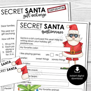 Secret Santa Questionnaire for Kids | Student Gift Exchange Form ...