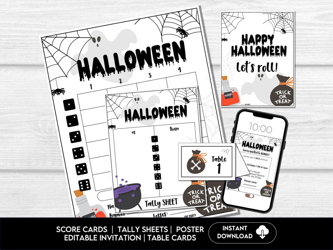 Halloween Bunco Party Bundle Printable PDF, Score Cards & Invitation ...
