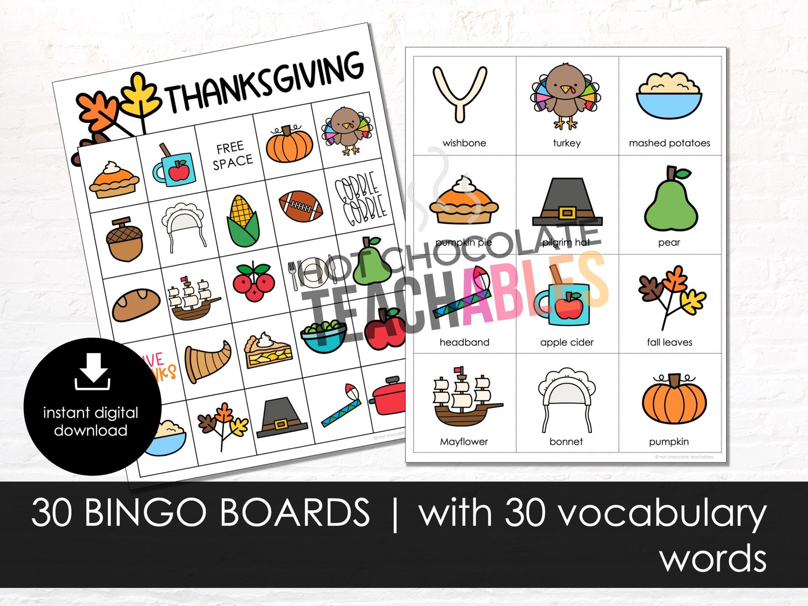 Thanksgiving Bingo 30 Bingo Cards Kids Thanksgiving - Etsy