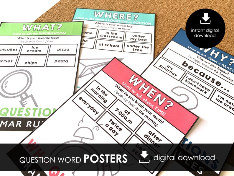 WH Question Words Classroom English Grammar Poster Classroom - Etsy