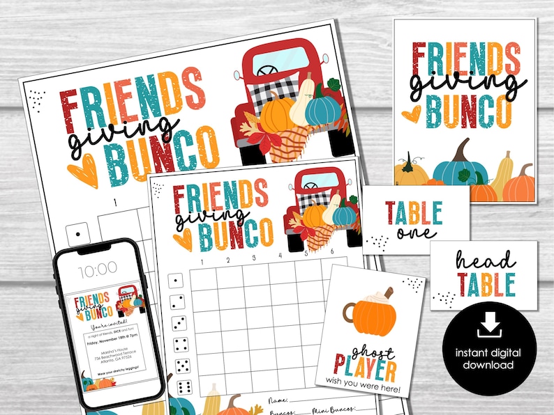 Friendsgiving Bunco Party Bundle Printable, Score Cards & Table Markers ...