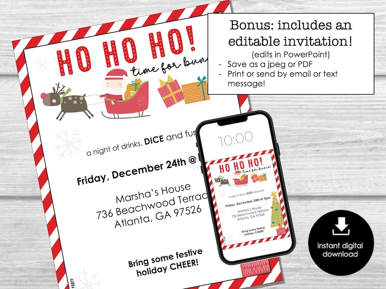 Christmas Bunco Party Kit Printable Bundle, Score Sheets & Invitation ...