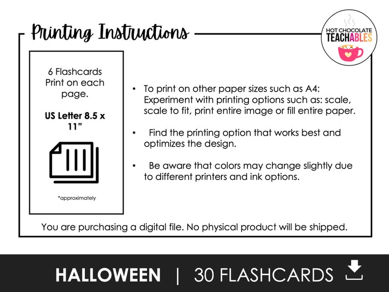 Halloween Printable Flashcards for Kids Halloween Vocabulary - Etsy