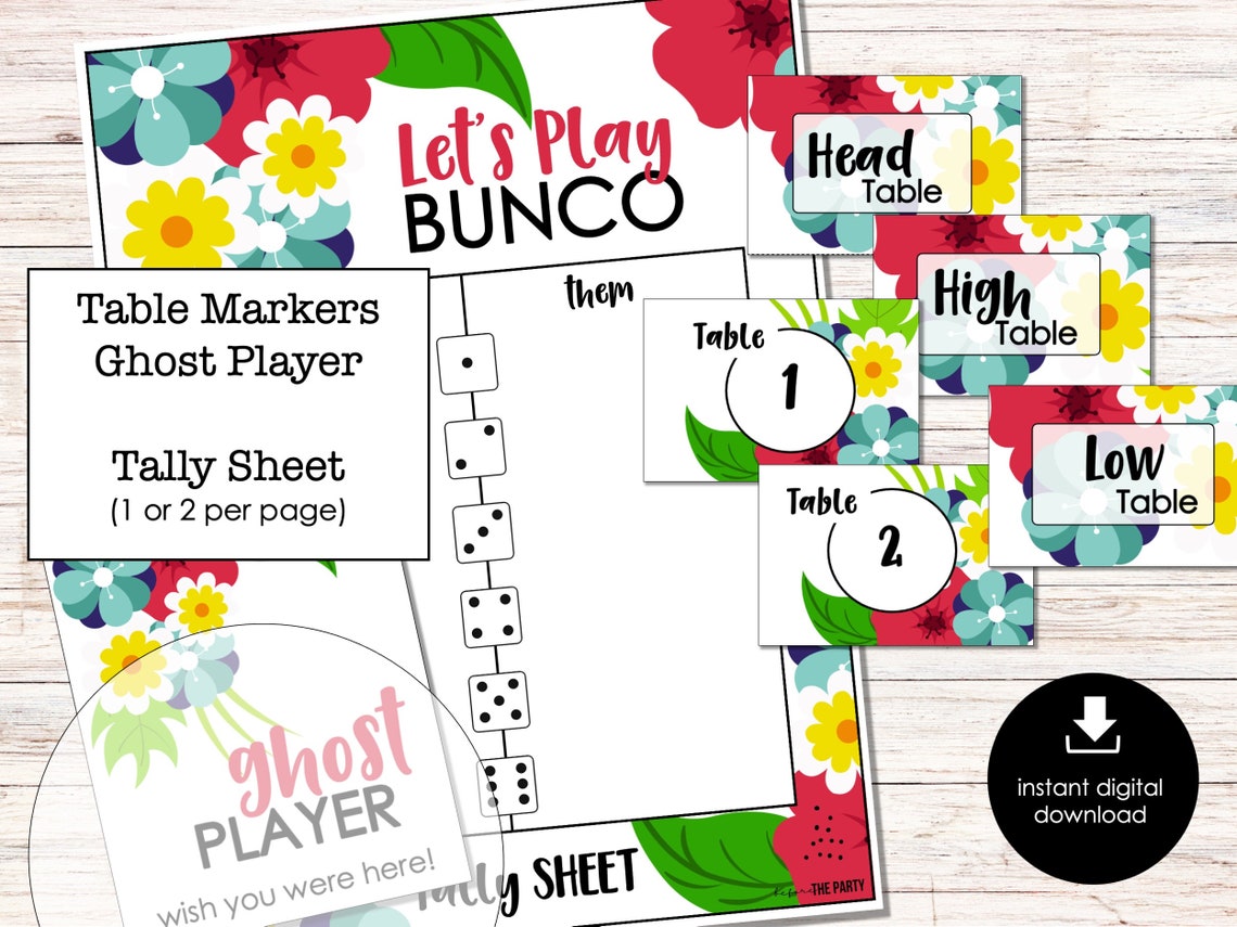 Floral Spring Bunco Party Bundle Printable, Score Cards & Invitation ...