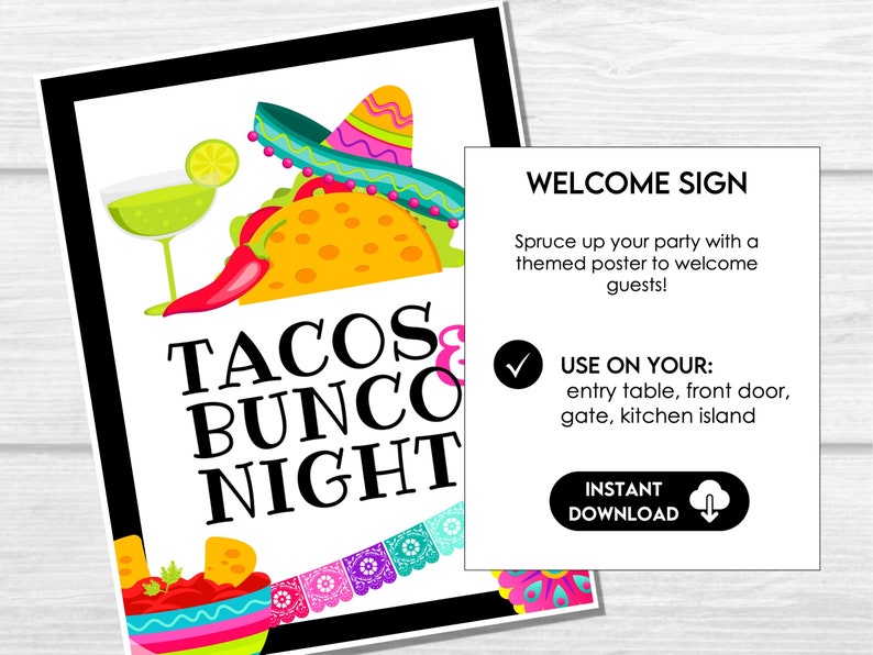 Taco Night Bunco Cards Printable, Tacos and Bunco Party Kit, Bunco ...