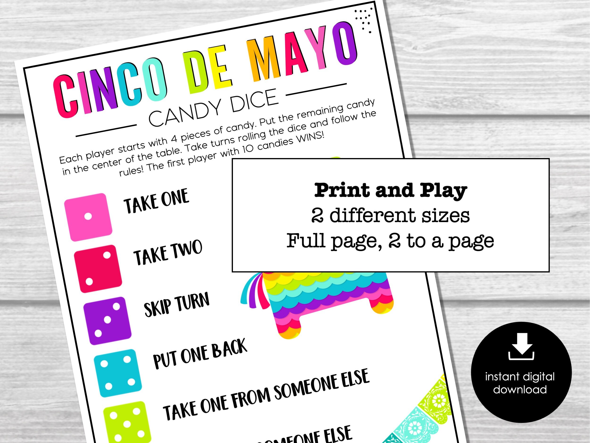 Cinco De Mayo Candy Dice Game, Printable May Party Game, Fiesta Group ...