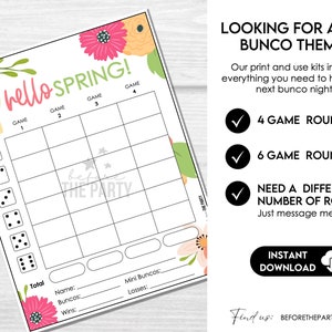 Hello Spring Bunco Score Cards, April Bunco Score Sheets, Spring Bunco ...