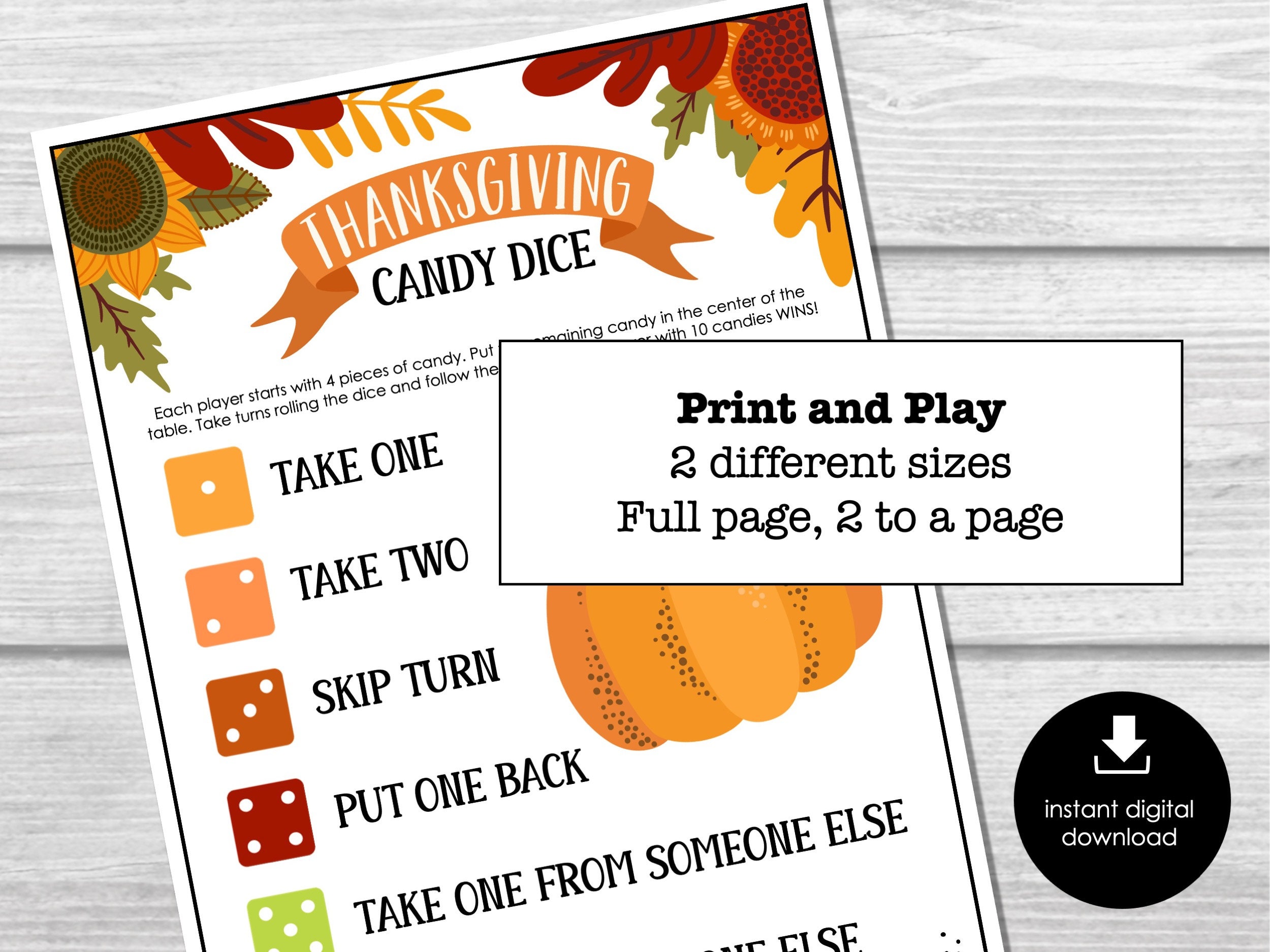 Thanksgiving Candy Dice Game: Printable Party Activity (digital ...