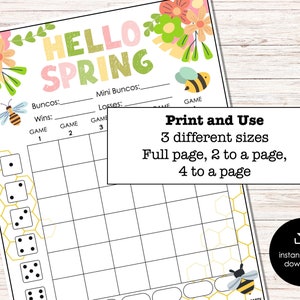 Hello Spring Bunco Score Cards April Bunco Score Sheets - Etsy