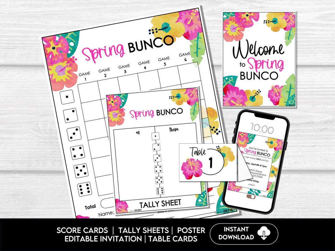 Spring Bunco Score Cards, April Bunco Score Sheets, Spring Bunco ...