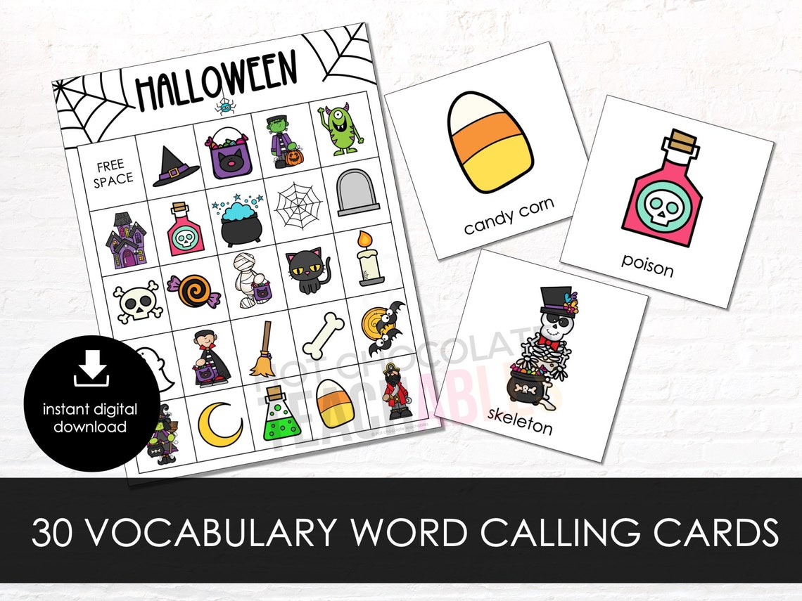 Halloween Bingo Printable Halloween Vocabulary Bingo Game - Etsy