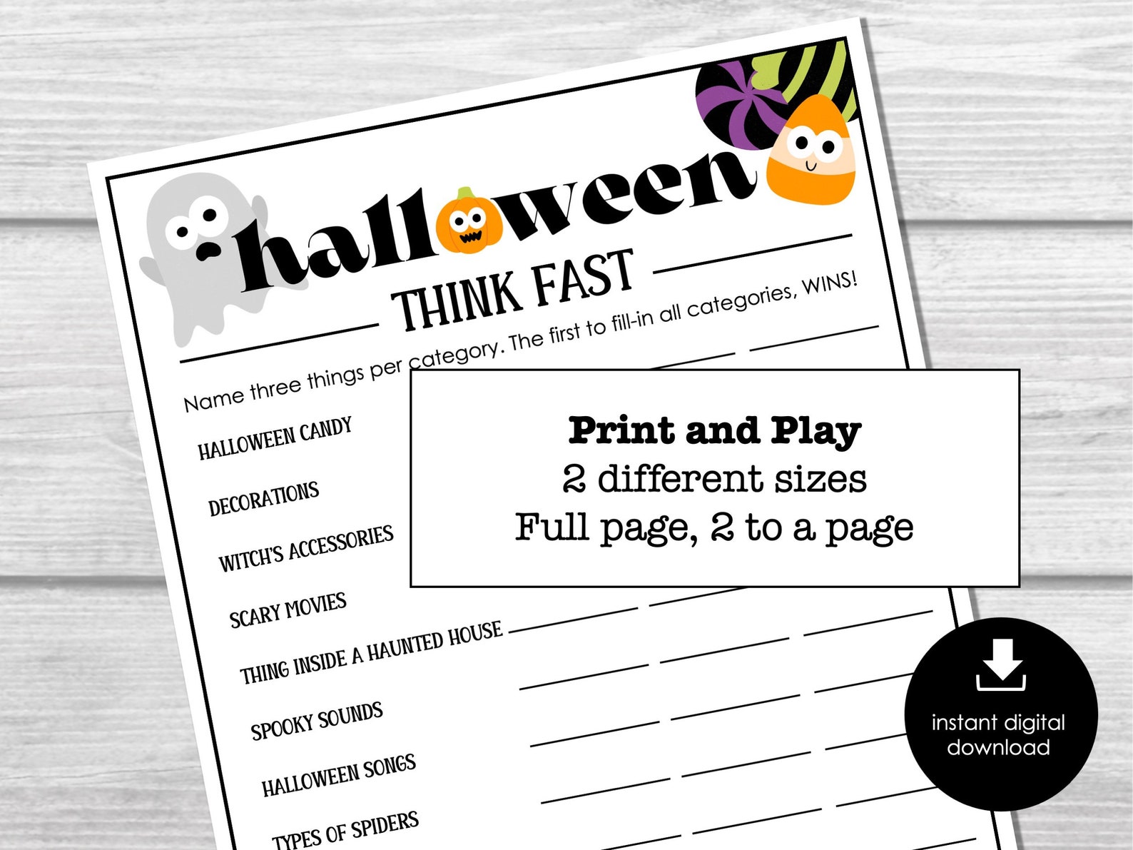 Halloween Think Fast Game: Printable Party Activity (digital Download ...