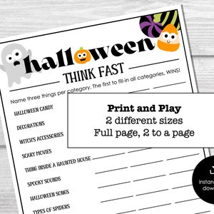Halloween THINK FAST Game, Printable Word Game, Halloween Classroom ...