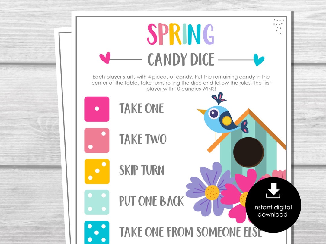 Spring Candy Dice Game: Fun Printable Party Activity (digital Download ...