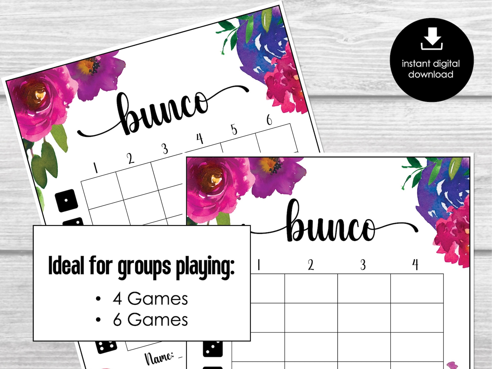 Floral Bunco Score Cards, Simple Bunco Score Sheets, Floral Bunco Party ...
