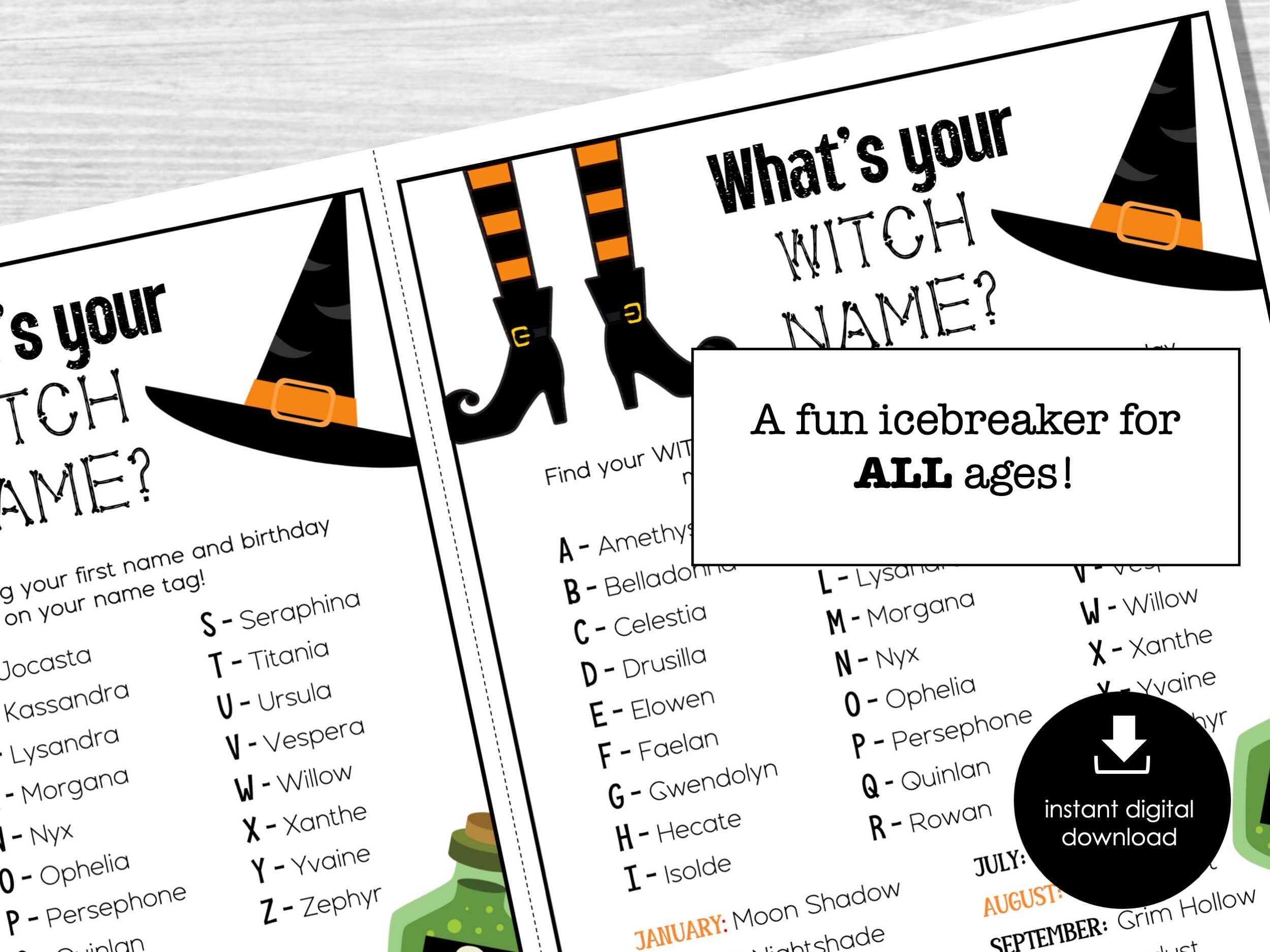 What's Your Witch Name, Halloween Witch Name Game, Halloween Name Tags ...