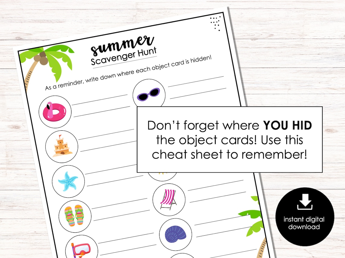 Summer Scavenger Hunt Printable Kids Activity Indoor Outdoor - Etsy