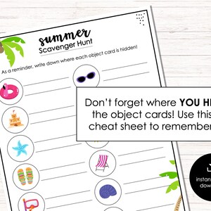 Summer Scavenger Hunt, Printable Kids Activity, Indoor Outdoor Treasure ...
