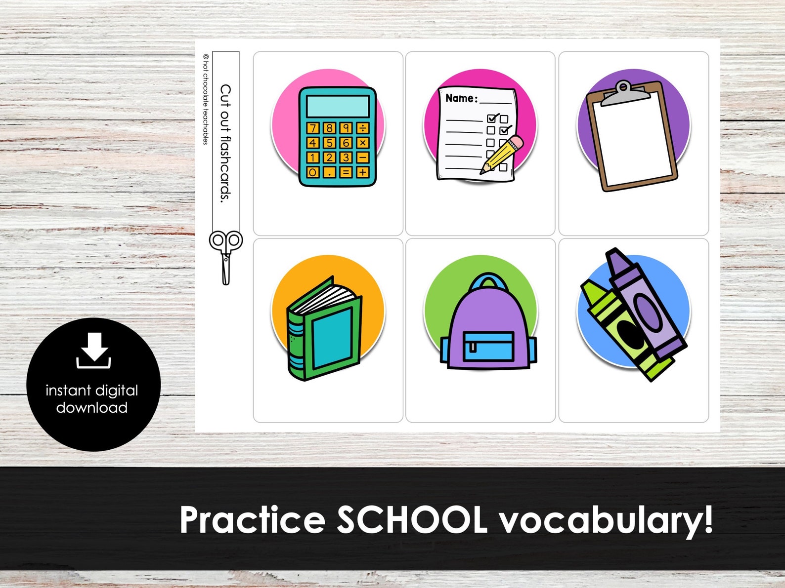 School Supplies Printable Flashcards for Kids, Classroom Vocabulary ...