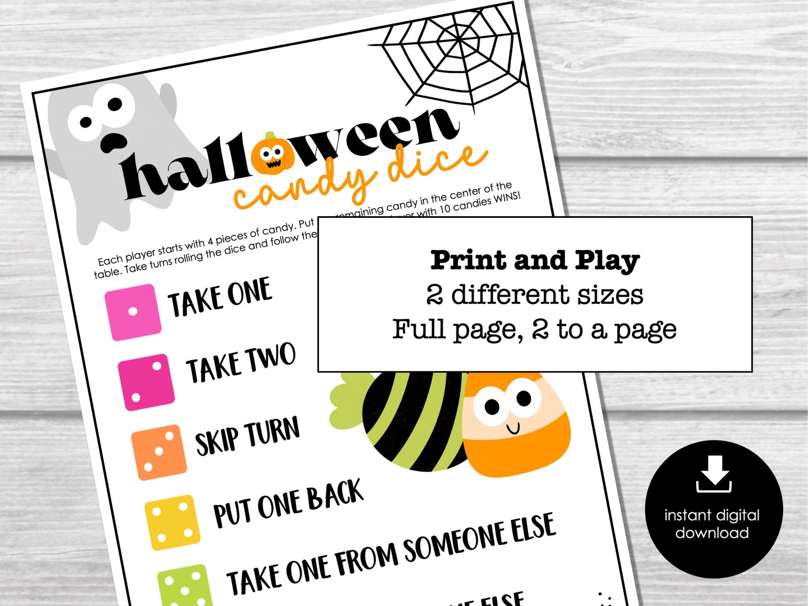 Halloween Candy Dice Game, Halloween Party Game, Printable Dice Game ...