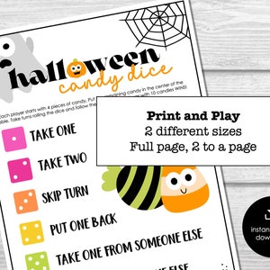 Halloween Candy Dice Game, Halloween Party Game, Printable Dice Game ...