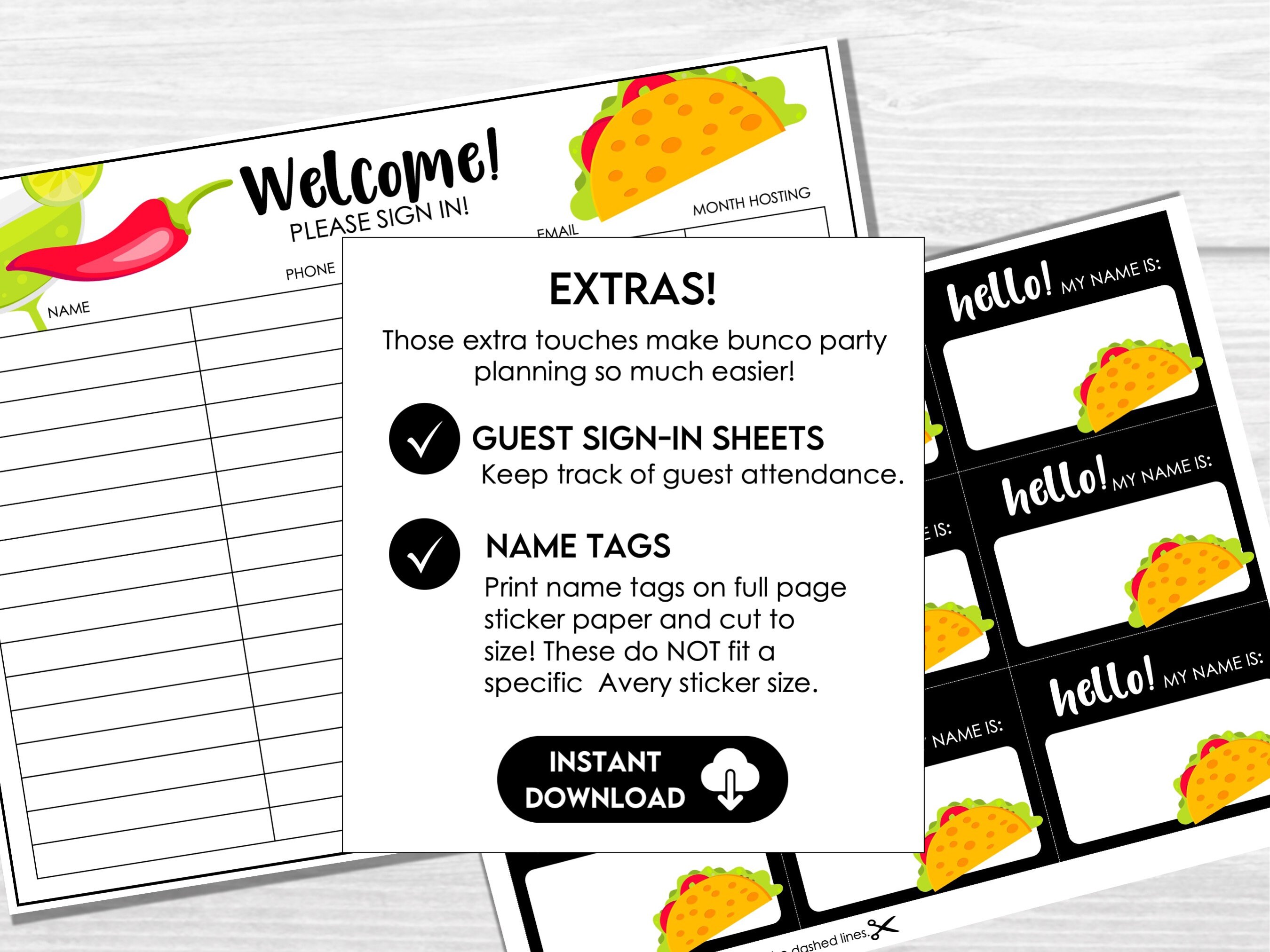 Taco Night Bunco Party Bundle Printable, Score Cards, Table Numbers ...